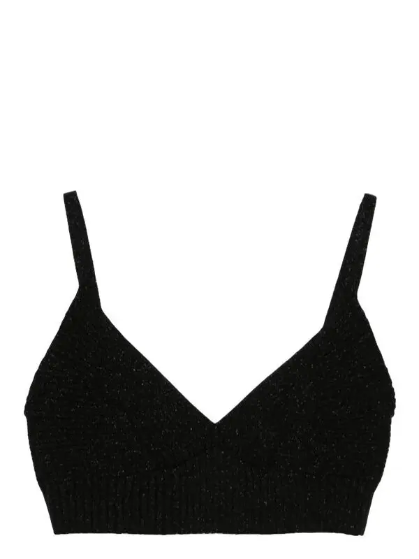 P.a.r.o.s.h Ribbed V-neck Top With Thin Straps - Black