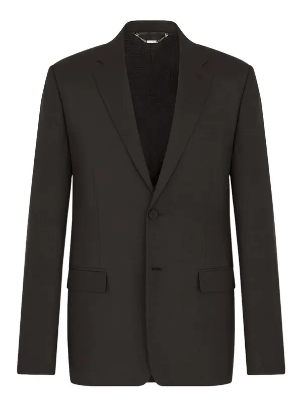 Dior Embroidered Notch Lapel Wool Blend Jacket - Brown