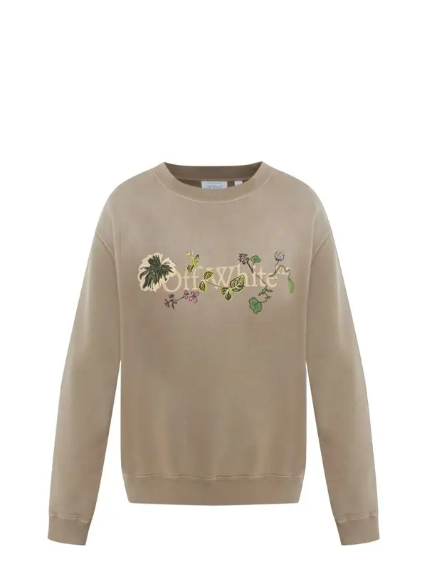 Off-White Logo Print Crewneck Sweatshirt - Brown