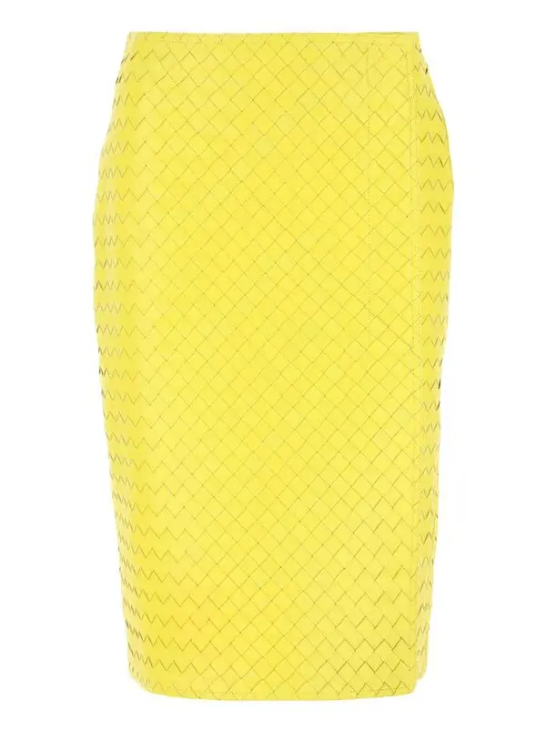 Bottega Veneta Intrecciato Leather Pencil Skirt - Yellow