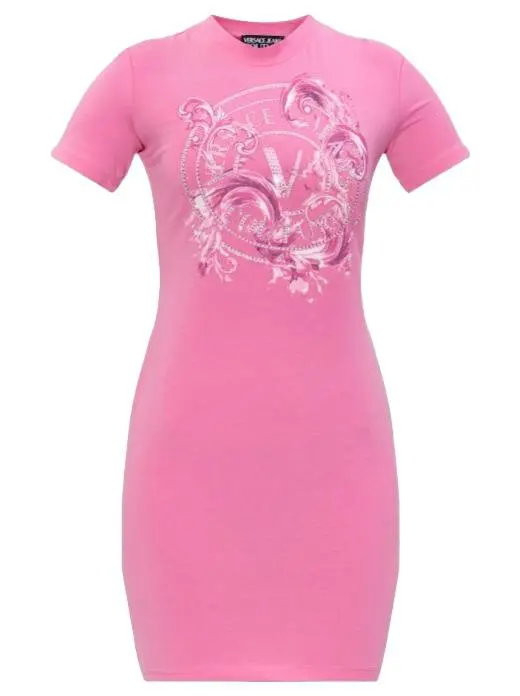 Versace Baroque Logo Sequined Dress - Pink