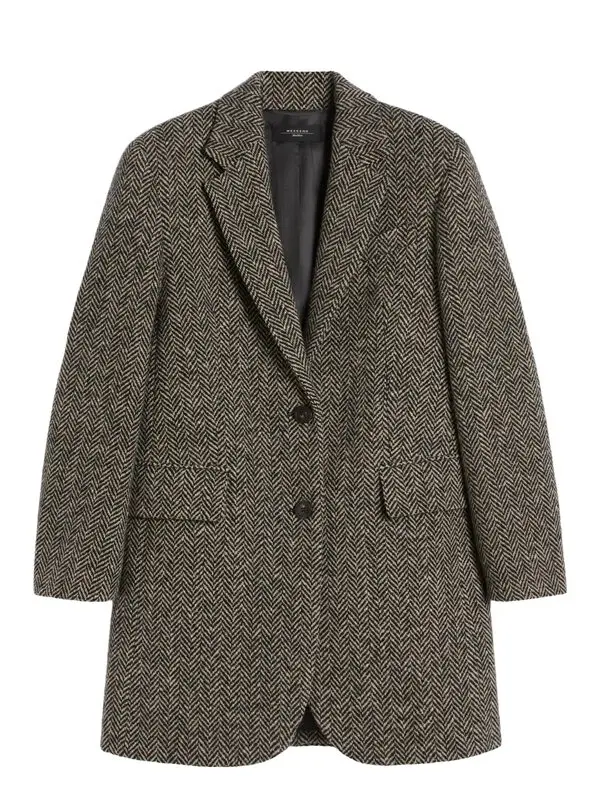Max Mara Herringbone Tweed Coat - Black