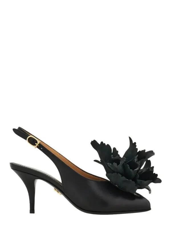 FERRAGAMO Floral Slingback Stiletto Heeled Sandals - Black