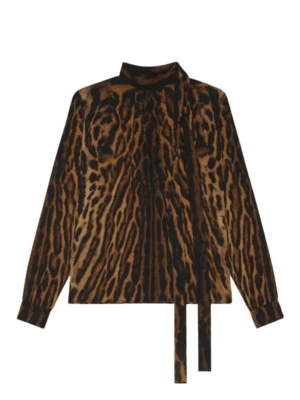 Givenchy Leopard Print Silk Georgette Tie Shirt - Black