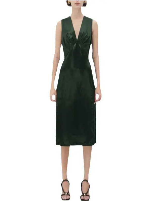 Bottega Veneta V-neck Satin Midi Dress - Black