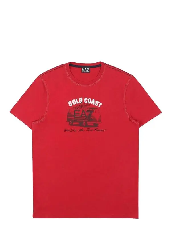 EA7 Logo T-shirt With Round Neck - Red