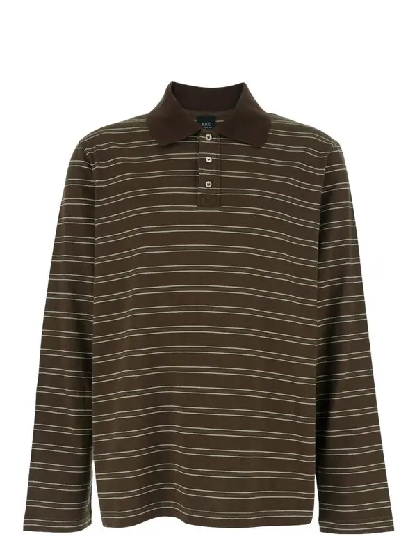 A.p.c. Button Detailed Striped Polo Shirt - Brown