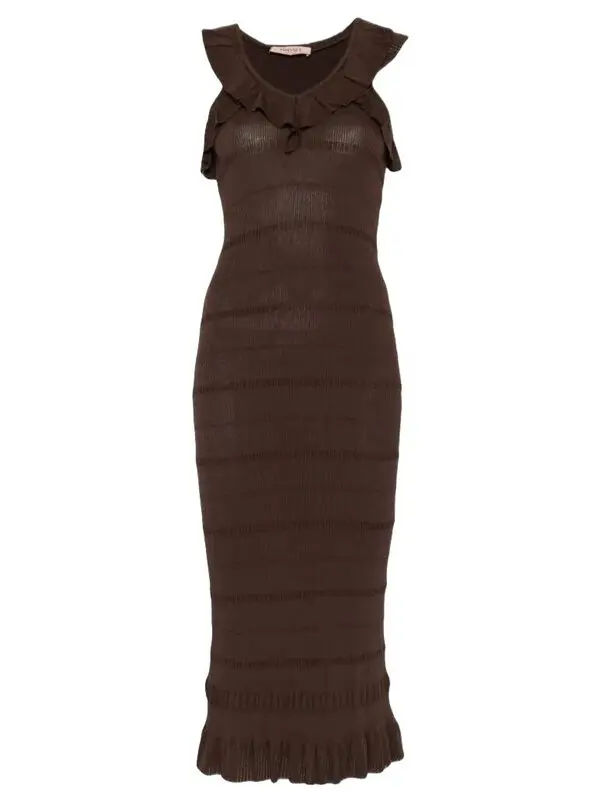 TWINSET Ruffled V-neck Knitted Midi Dress - Green