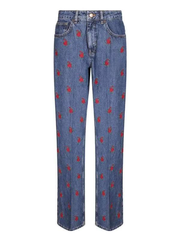 Farm Rio Embroidered Floral Jeans - Blue