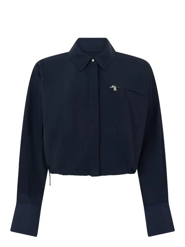Veronica Beard Wilfred Cropped Shirt With Zip Pocket And Drawstring Hem - Black
