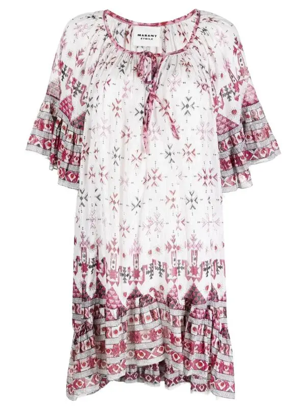 Isabel Marant Étoile Geometric Print Ruffled Mini Dress - White