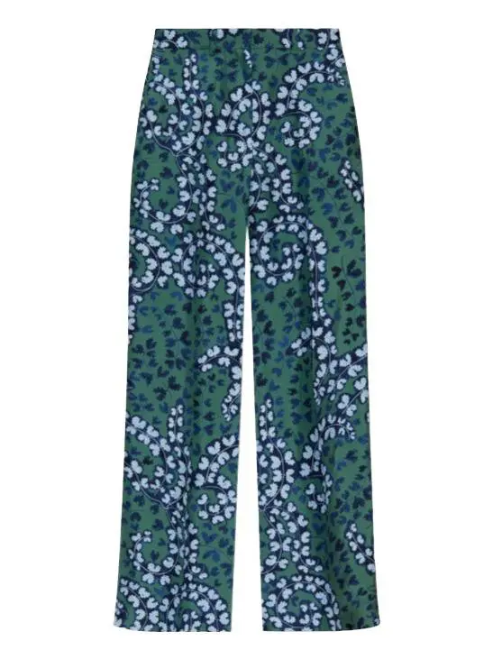 LANVIN Floral Print Satin Pleated Trousers - Green