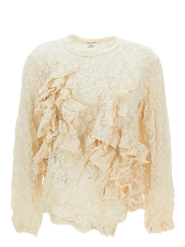 Comme Des Garçons Ruffled Lace Long Sleeve T-shirt - Nude