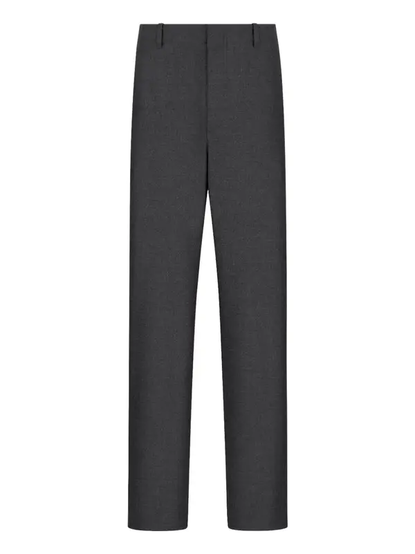 Dior Loose Fit Cashmere Flannel Pants With Embroidered Patch - Charcoal-grey