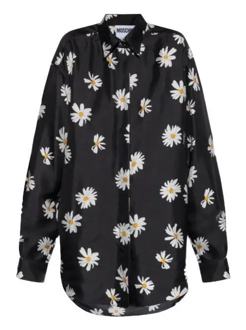 Moschino Allover Daisy Print Long Sleeve Shirt - Black