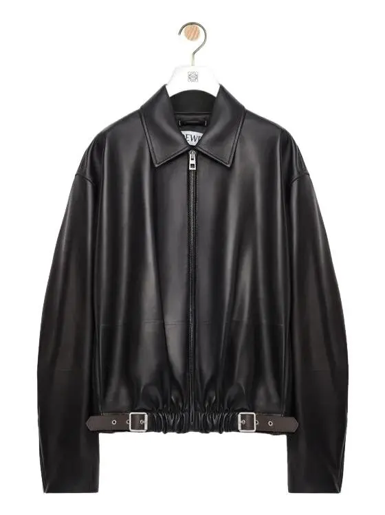 Loewe Collared Belted Zip-up Leather Jacket - Black
