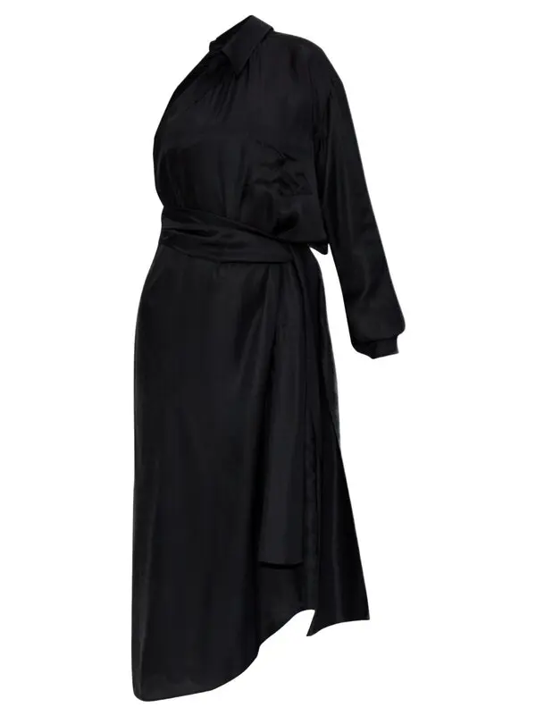 Moschino One-shoulder Asymmetrical Lapel Maxi Dress With Waist Strap - Black