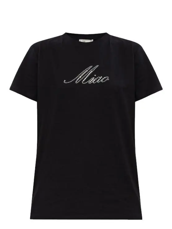 Blumarine Short Sleeve T-shirt With Embellished Logo - Black