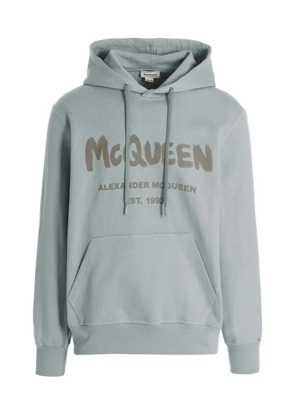 Alexander McQueen Logo Printed Drawstring Hoodie - Gray
