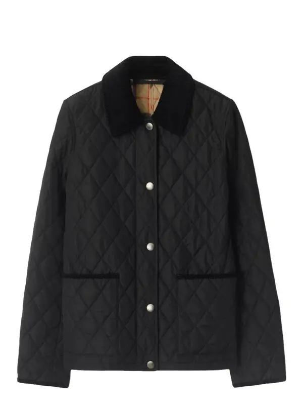 Burberry Quilted Long Sleeve Jacket With Check Lining - Black/sand