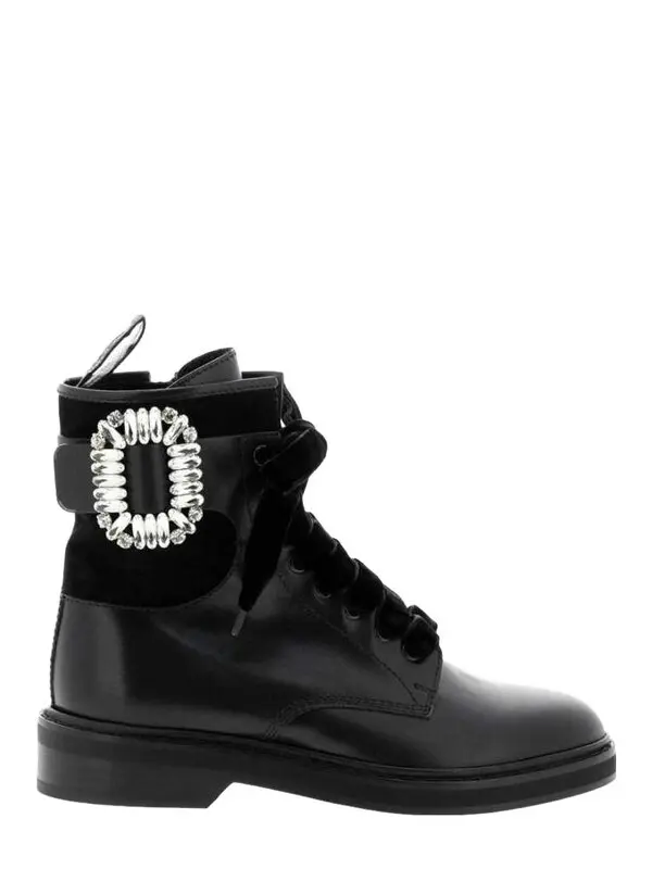 ROGER VIVIER Embellished Lace-up Ankle Boots - Black