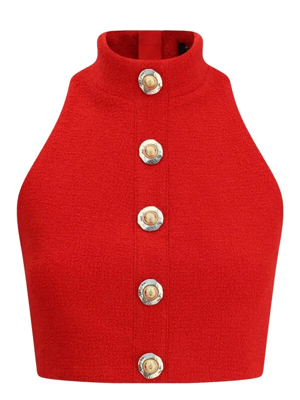 Balmain High Neck Crop Top - Red