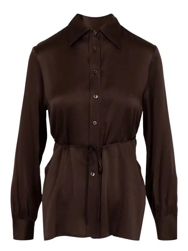 SEMICOUTURE Tie-waist Satin Shirt - Black