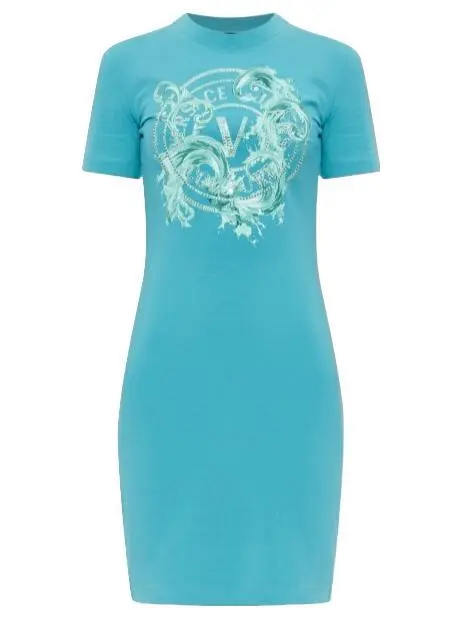 Versace Logo Sequin Jersey Dress - Green