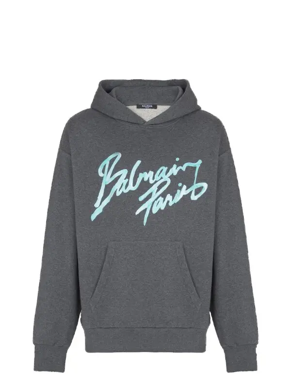 Balmain Printed Logo Hoodie - Grey