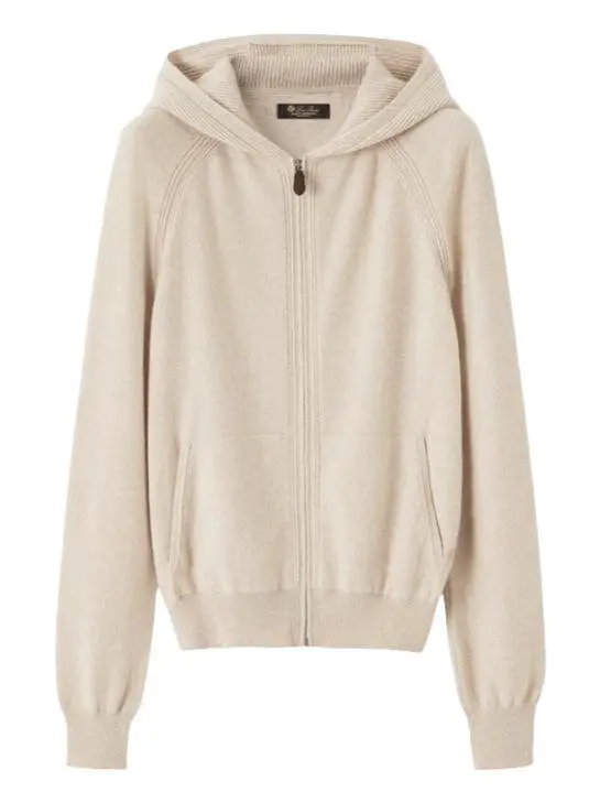 Loro Piana Zip-up Hooded Cardigan - Natural Melange