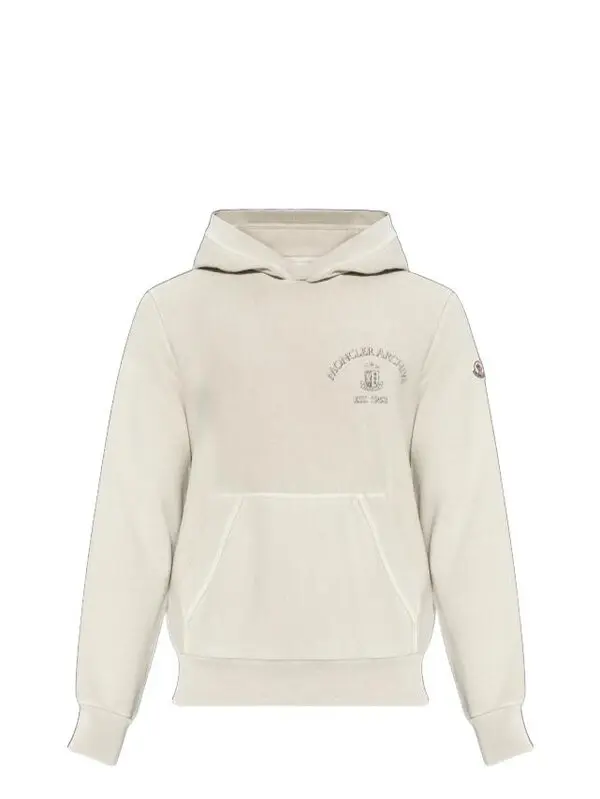 Moncler Logo Patch Kangaroo Pocket Hoodie - Beige