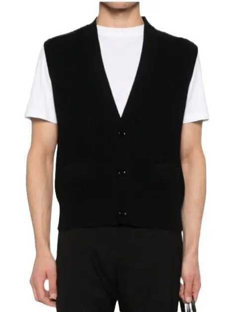 LARDINI Buttoned V-neck Sleeveless Cardigan - Black