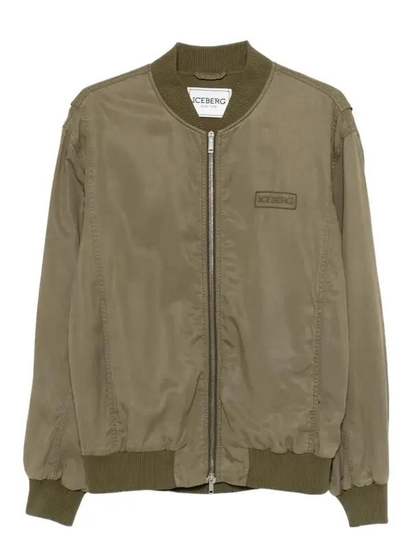 Iceberg Regular-fit Jacket With Zip Fastening And Ribbed Trims - Olive Green