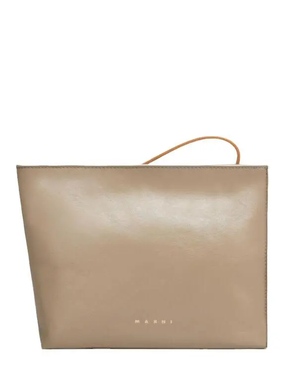 Marni Clutch With Leather Ring And Logo - Nude