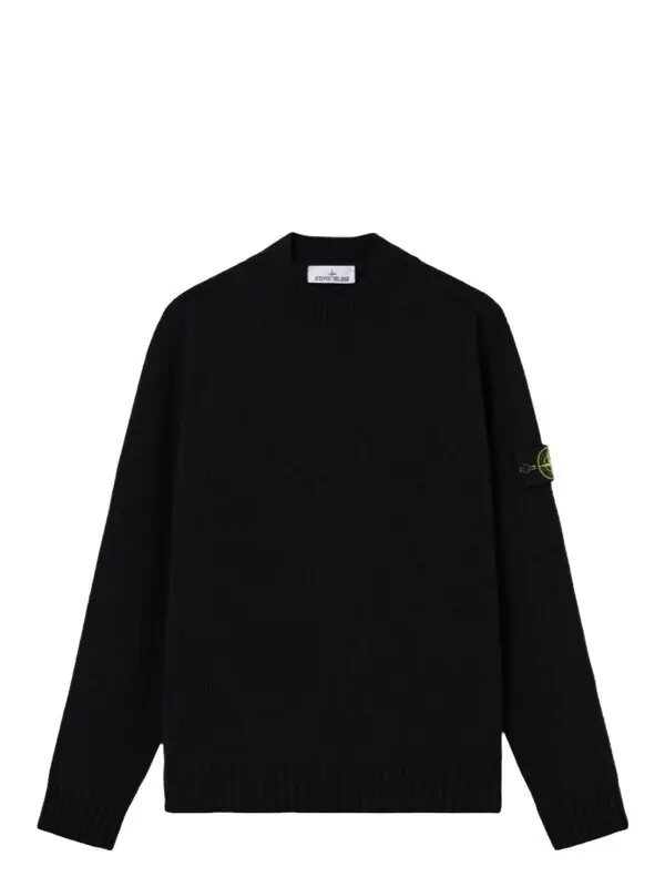 Stone Island Logo Patch Mock Neck Jumper - Black