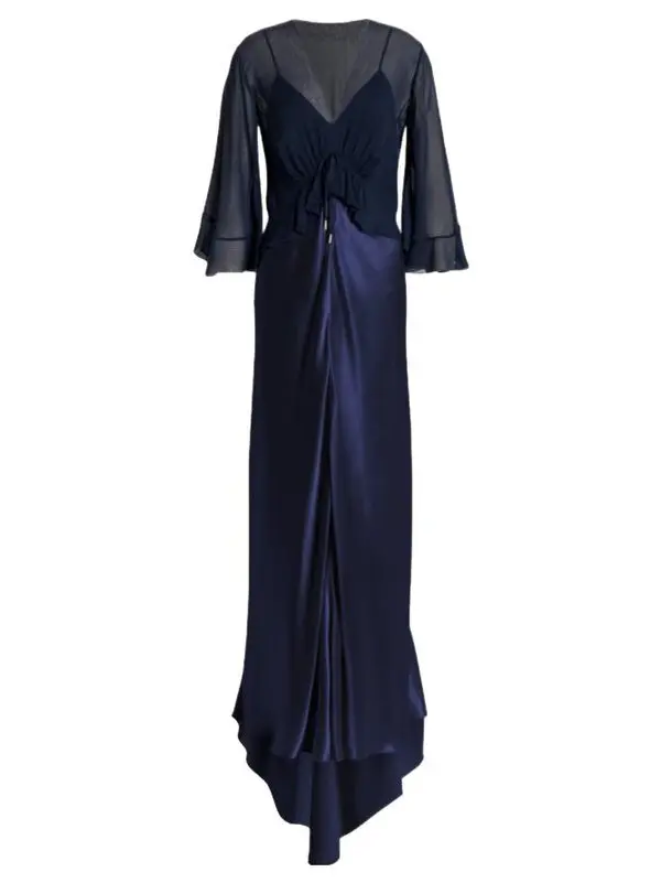 Alberta Ferretti Sheer Cape Long Dress - Blue