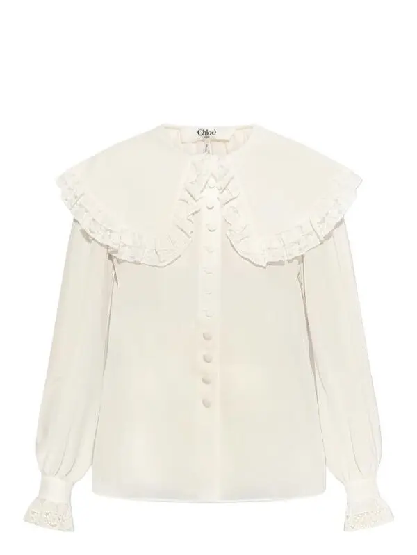 Chloé Long Sleeve Lace Detailed Shirt - White