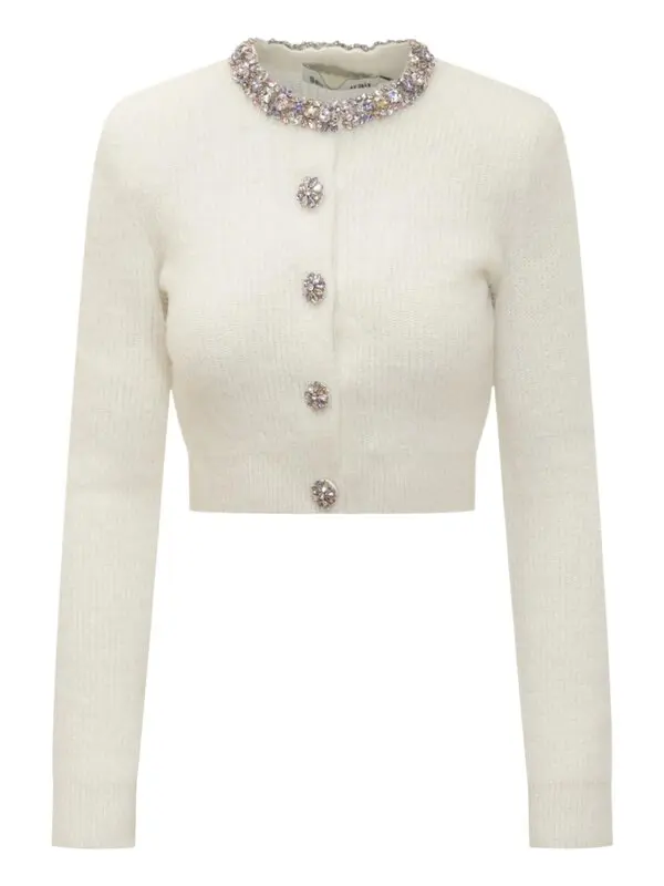 SELF-PORTRAIT Embellished Trim Cardigan - Cream