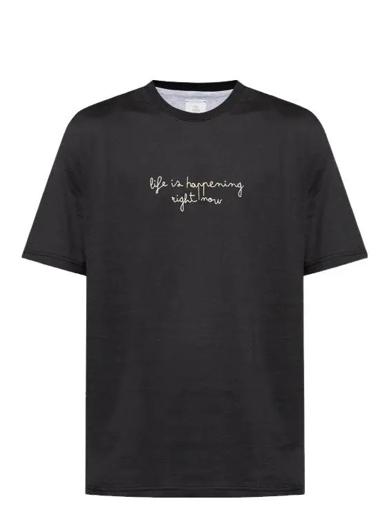 Eleventy Slogan Printed Crewneck T-shirt - Black
