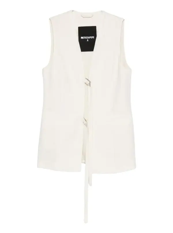 Patrizia Pepe Sleeveless V-neck Gilet With Tie Detail - White