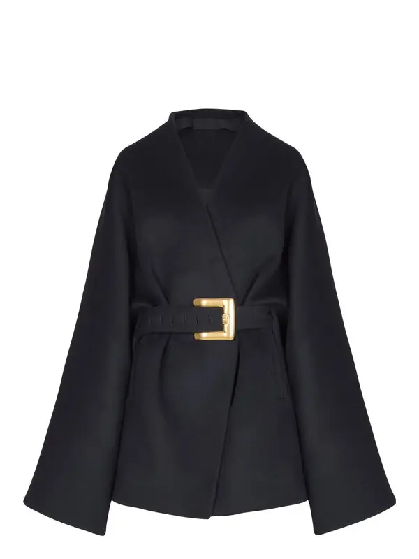 Balmain Belted Wide-sleeve Coat - Black