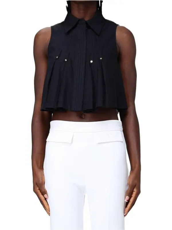 Elisabetta Franchi Sleeveless Poplin Shirt With Classic Collar - Black