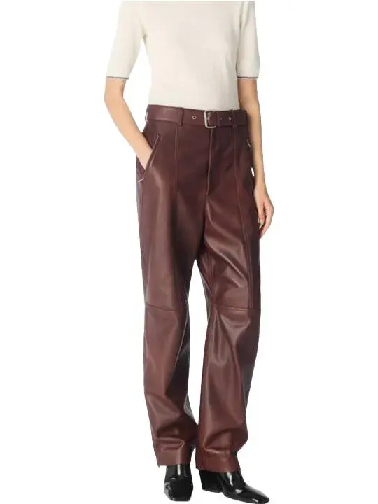 Bottega Veneta Belted Leather Trousers - Madder Brown