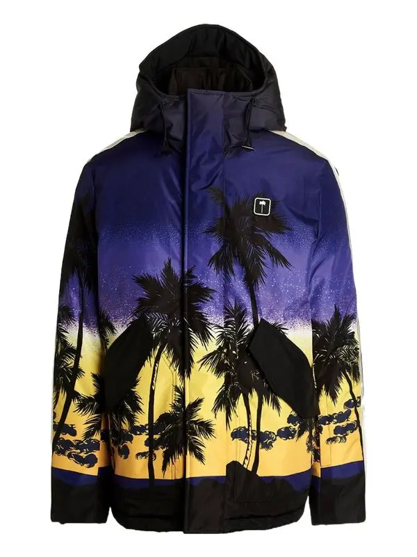Palm Angels Sunset Print Hooded Jacket - Black