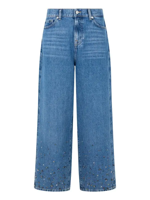7 For All Mankind Tailorless Rhinestone Wide-leg Jeans - Blue