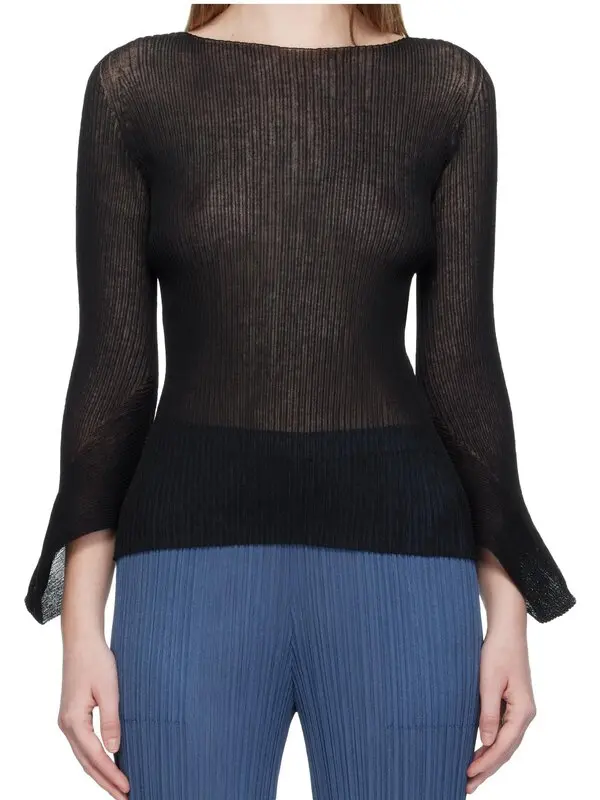 Issey Miyake Semi-sheer Ribbed-knit Boat Neck Sweater - Black