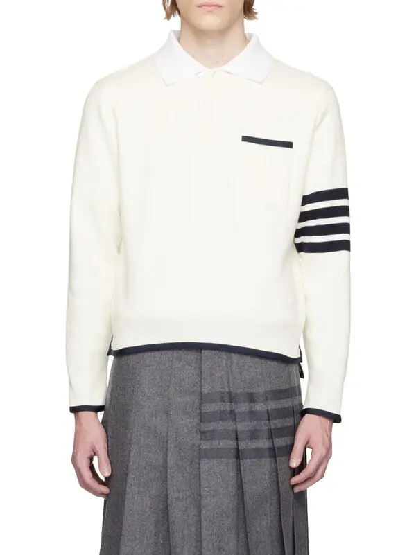 Thom Browne 4-bar Crewneck Knitted Jumper - White