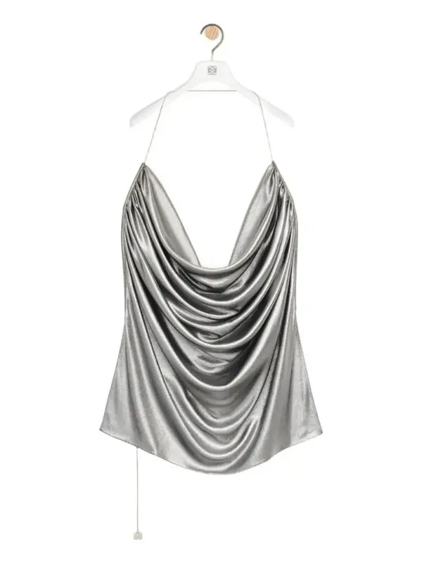 Loewe Draped Laminated Jersey Halter Top - Gray