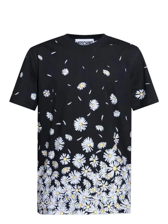 Moschino Flower Printed Crewneck T-shirt - Black