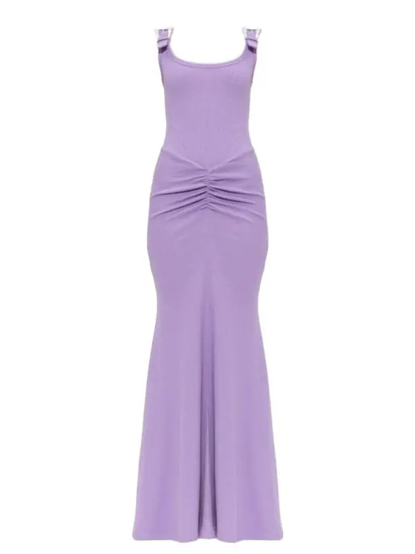 Versace Ruched Buckle-strap Maxi Dress - Purple
